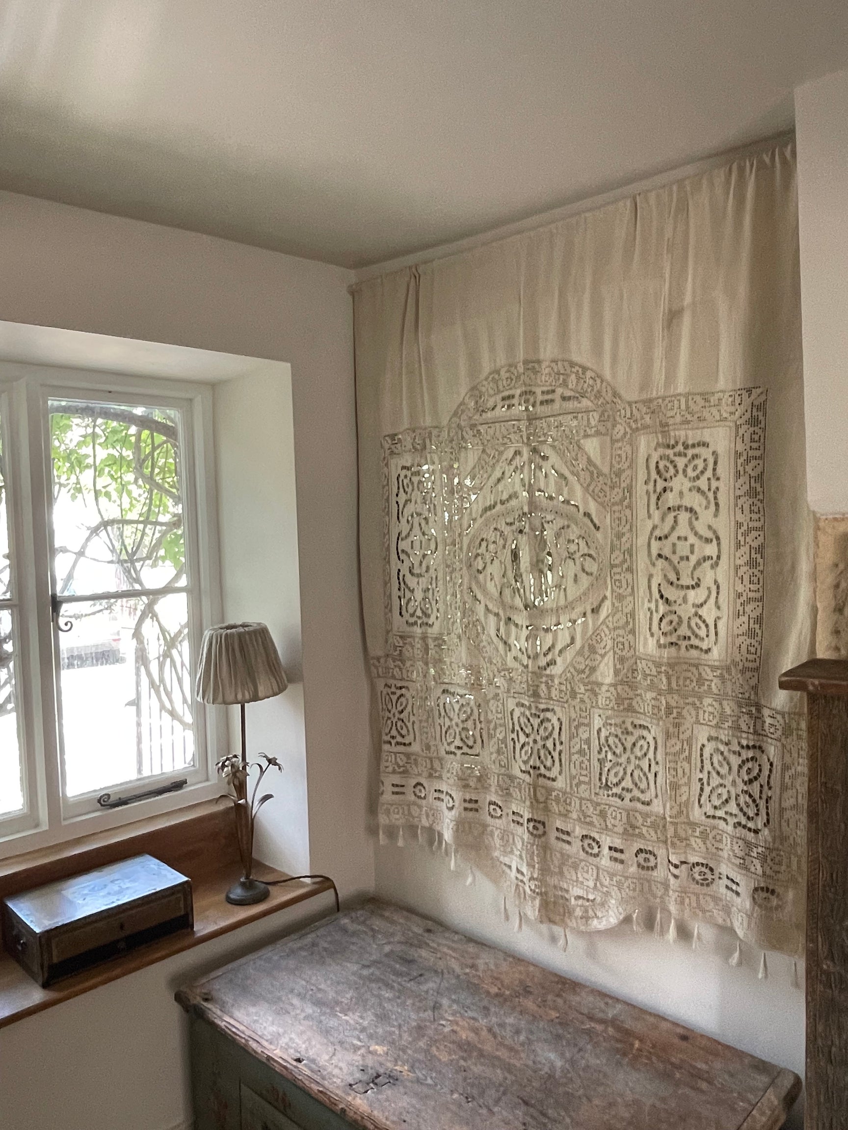 Antique Cutwork Embroidered Lace Wallhanging Curtain: C19th France ...