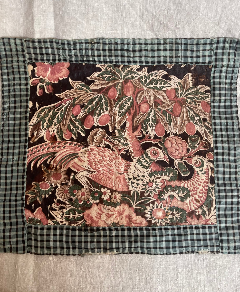Antique Glazed Chintz Panel with Pheasants and Fruit Tree: C1815 Europ ...