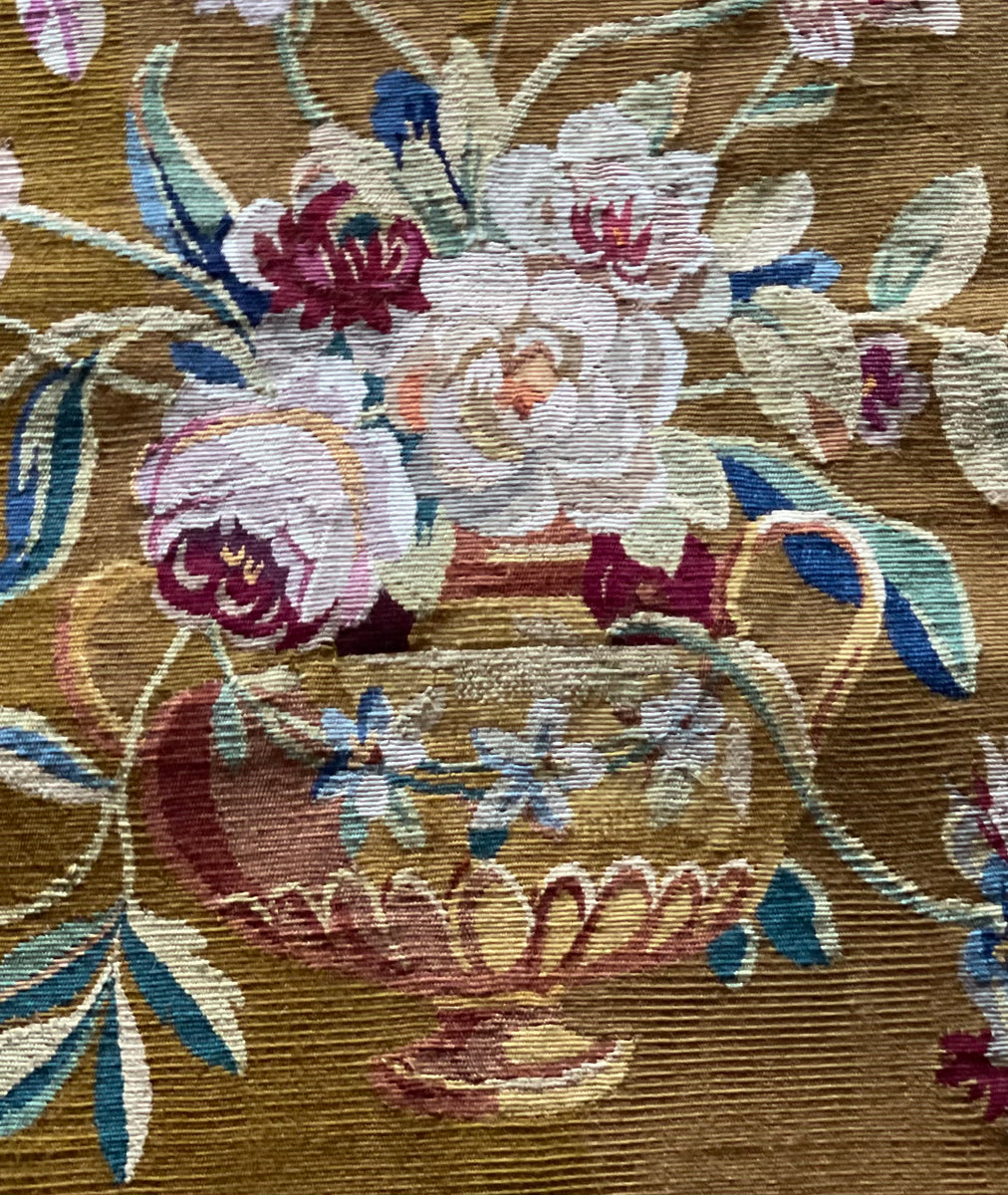 Decorative Unused Antique Tapestry Panel with Vase of Flowers: C1900 F ...