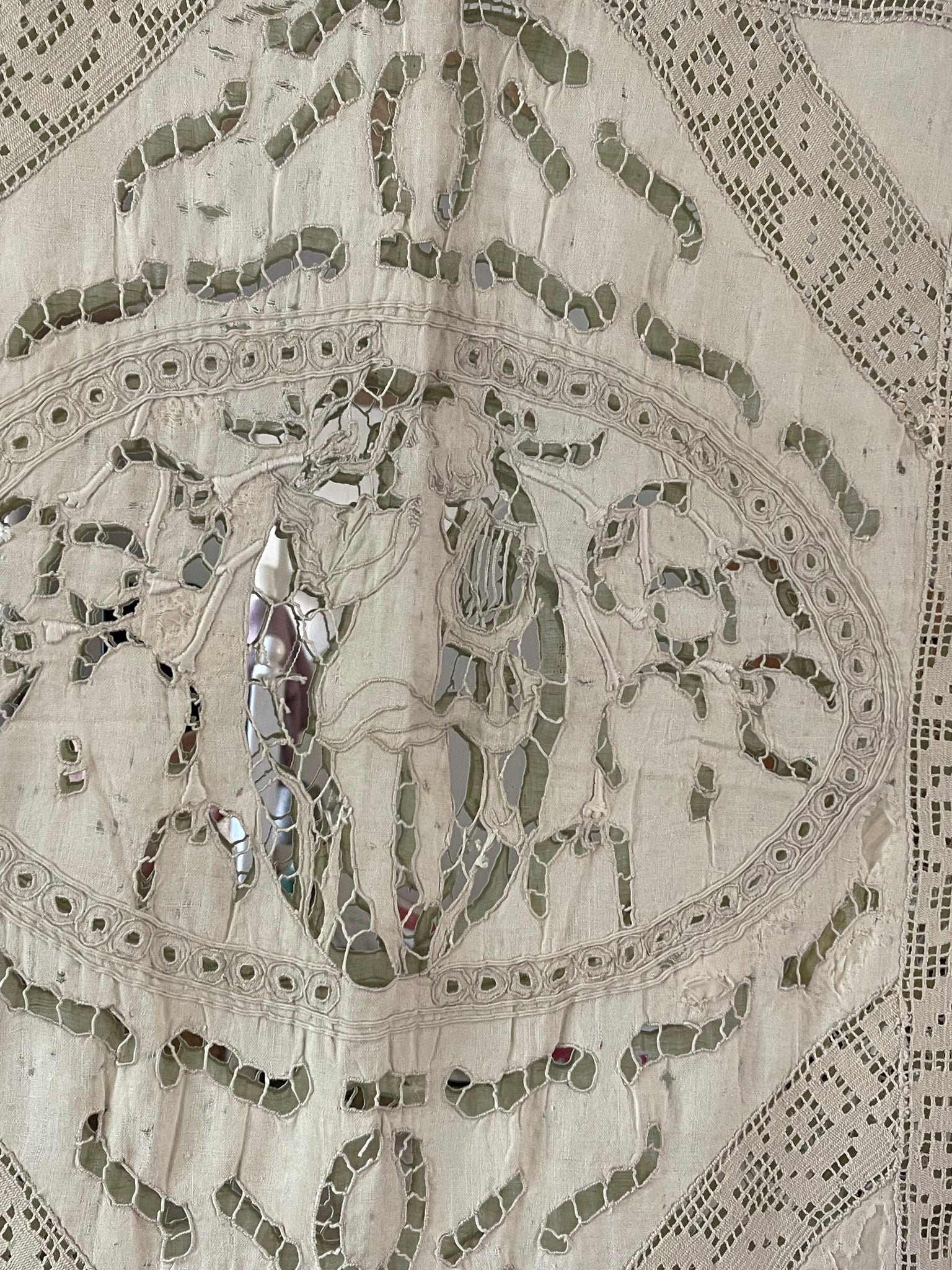 Antique Cutwork Embroidered Lace Wallhanging Curtain: C19th France ...