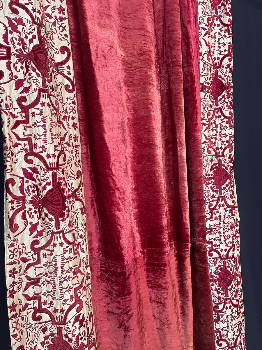 Antique Silk Velvet Panel with Chinoiserie Appliqué & Embroidered Bord ...