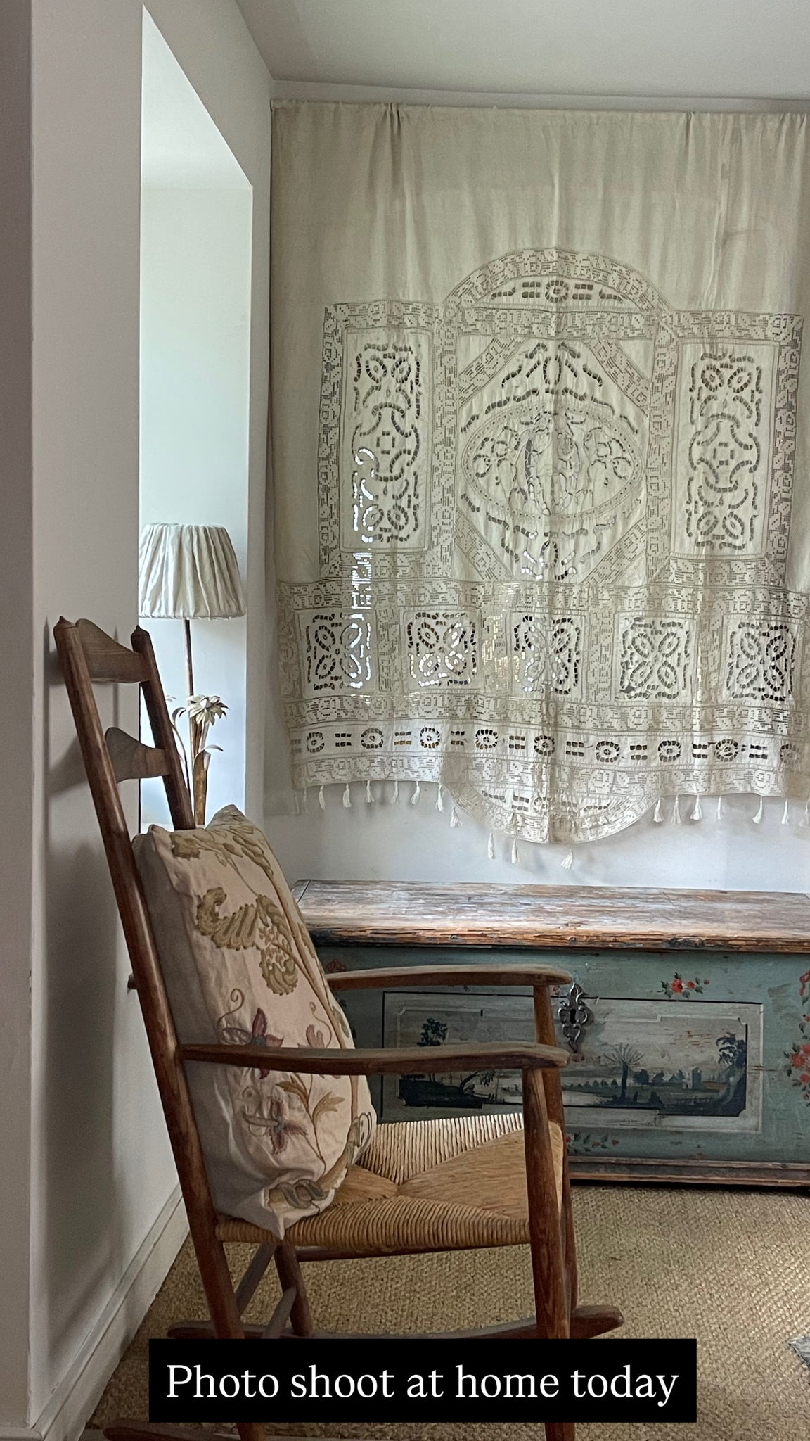 Antique Cutwork Embroidered Lace Wallhanging Curtain: C19th France ...