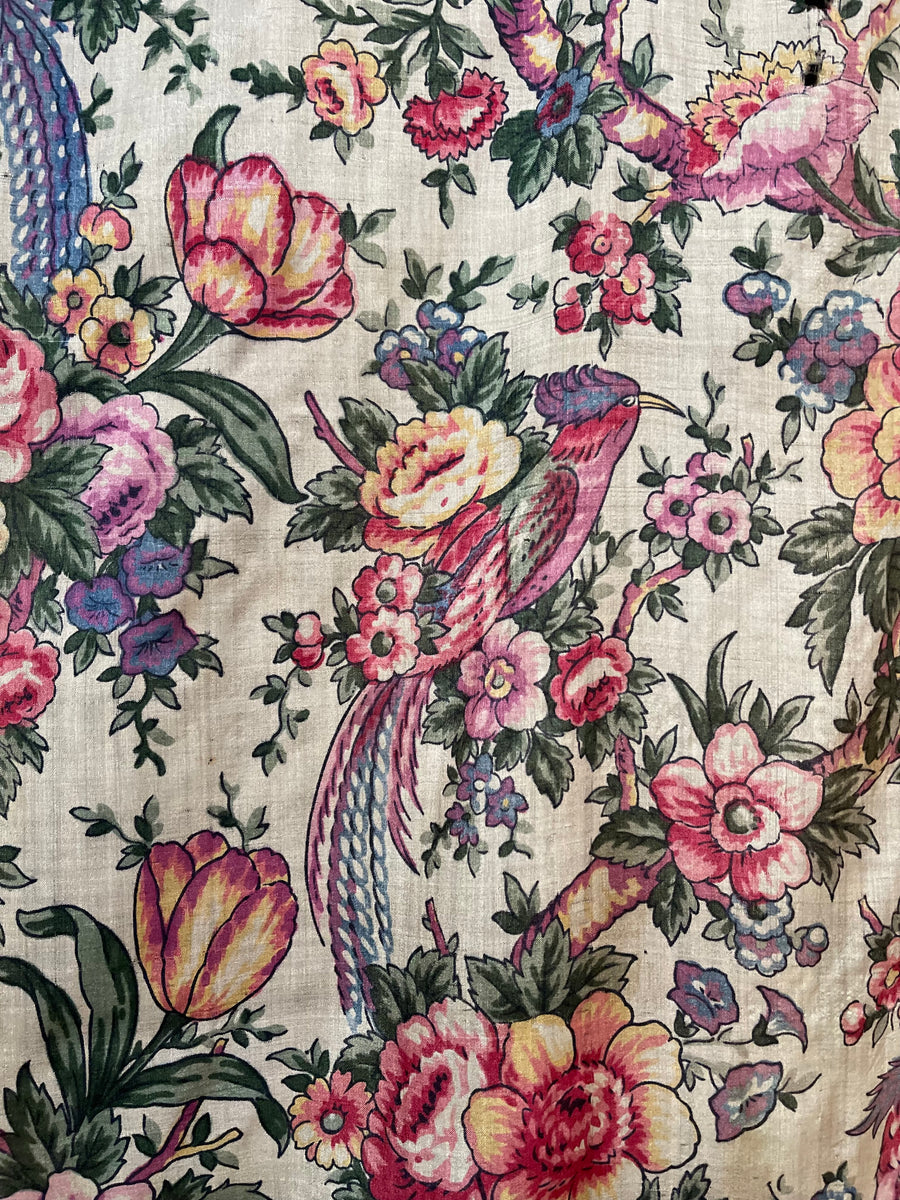 Antique Chinoiserie Silk Chintz with Exotic Birds and Florals: C1920s ...