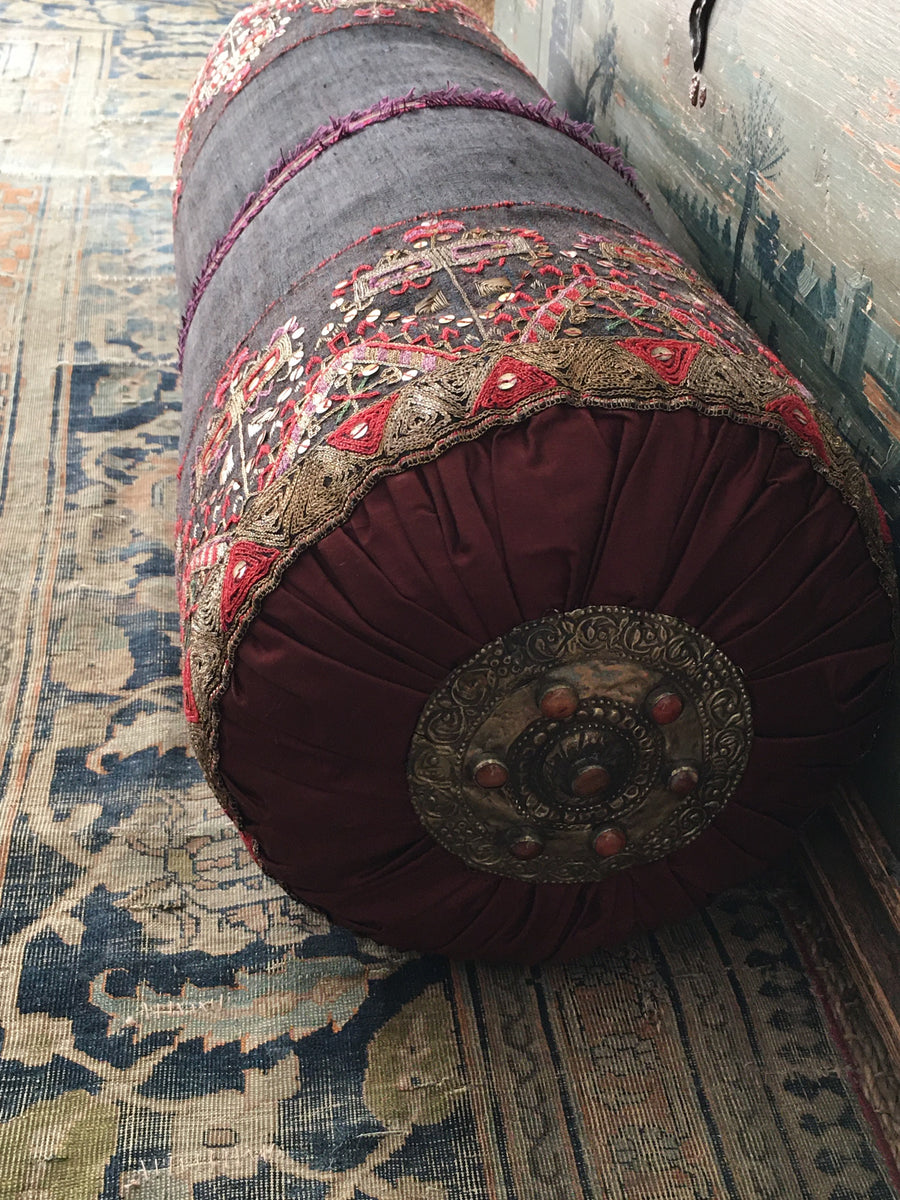 Handmade Bespoke Bolster Antique Embroidered fabric: Indonesian C19th ...