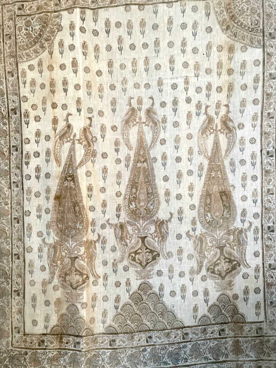 Antique Block Print soft Colours Kalamkari Wallhanging: C19th Indo-Per ...