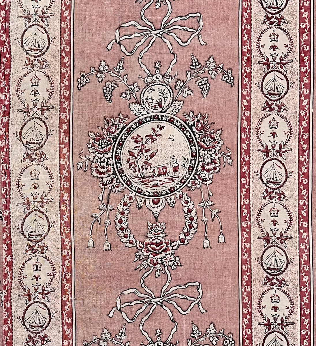 Large Size Antique Block Printed Classic Design Panel Toile: C19th Fra ...