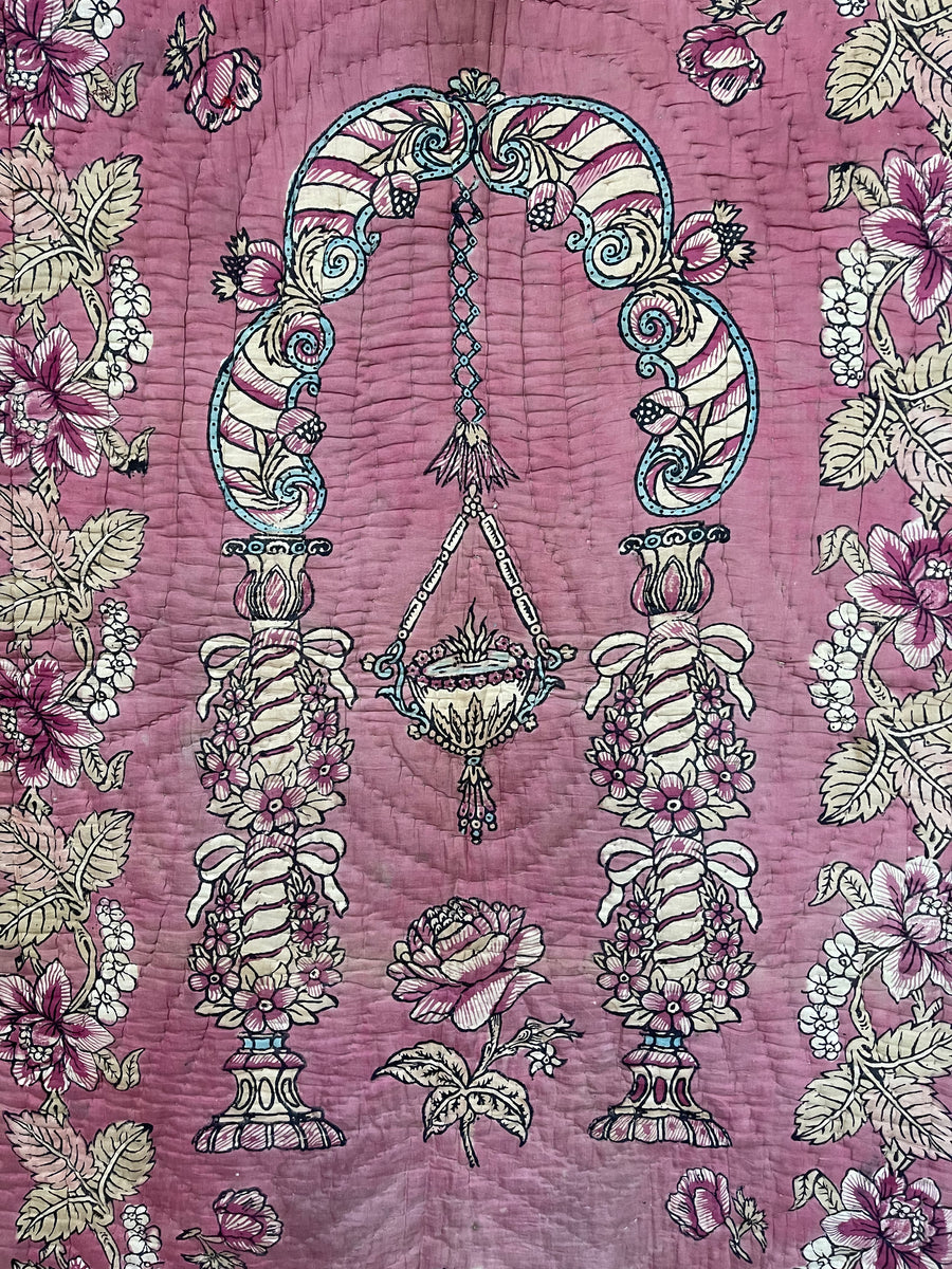Antique Block-print Hand Painted Quilt Wall Hanging: Late C19th Turkey ...